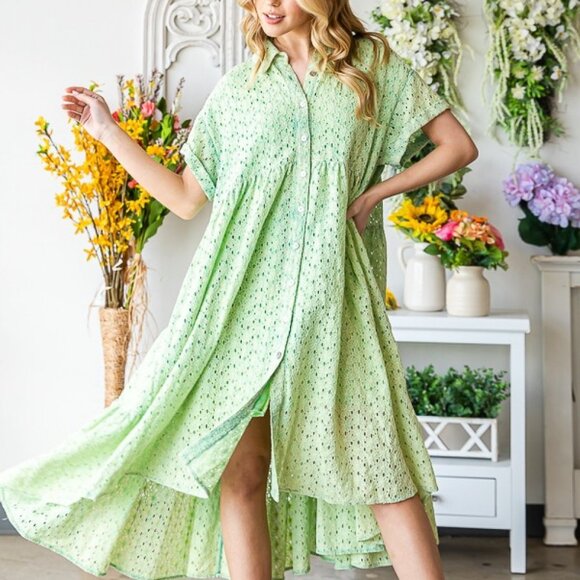 Oli & Hali | Dresses | Oli Hali Sage Green Cotton Washed Eyelet Back ...